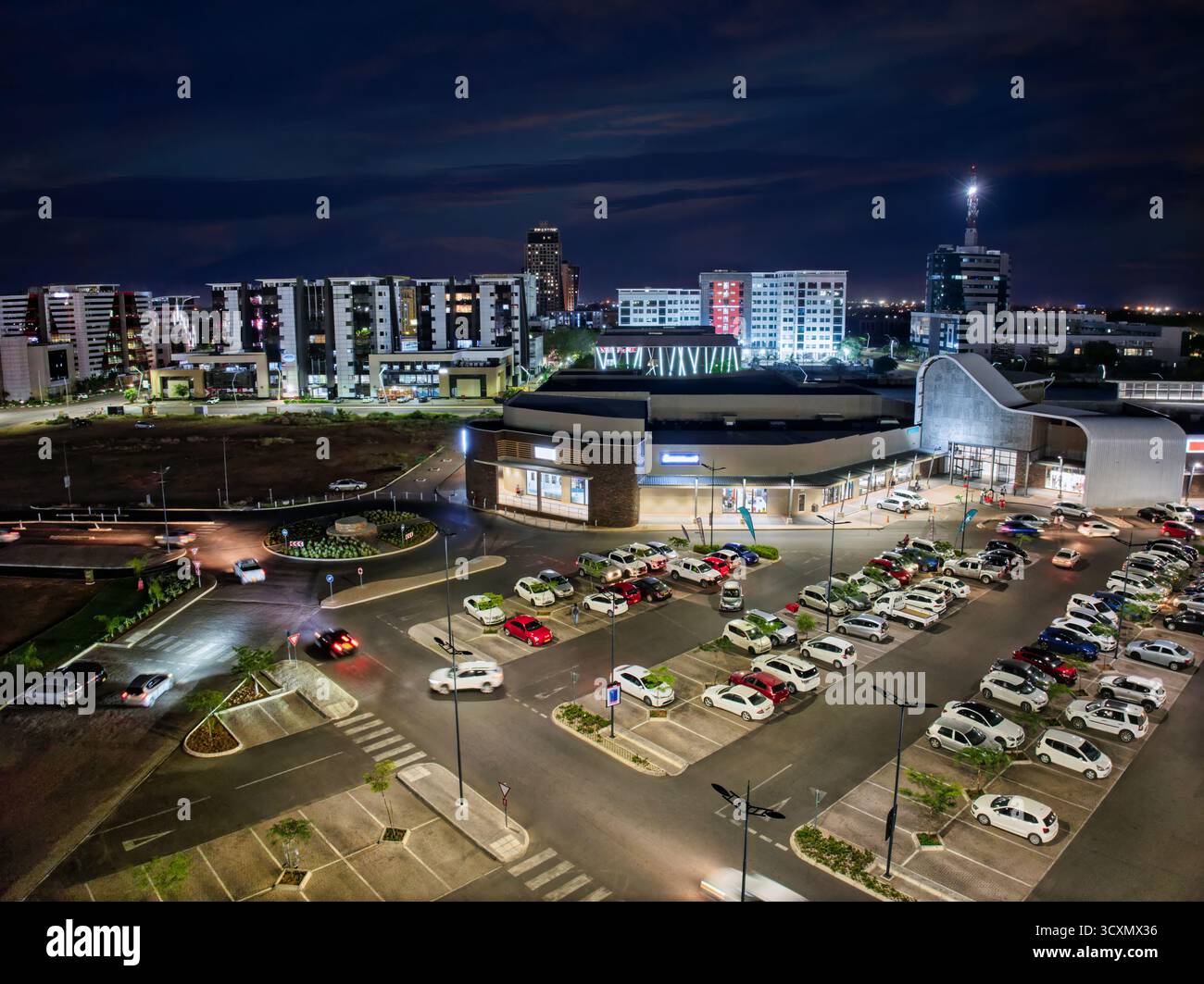 aerial view Gaborone at night, residential and commercial neighborhood ...