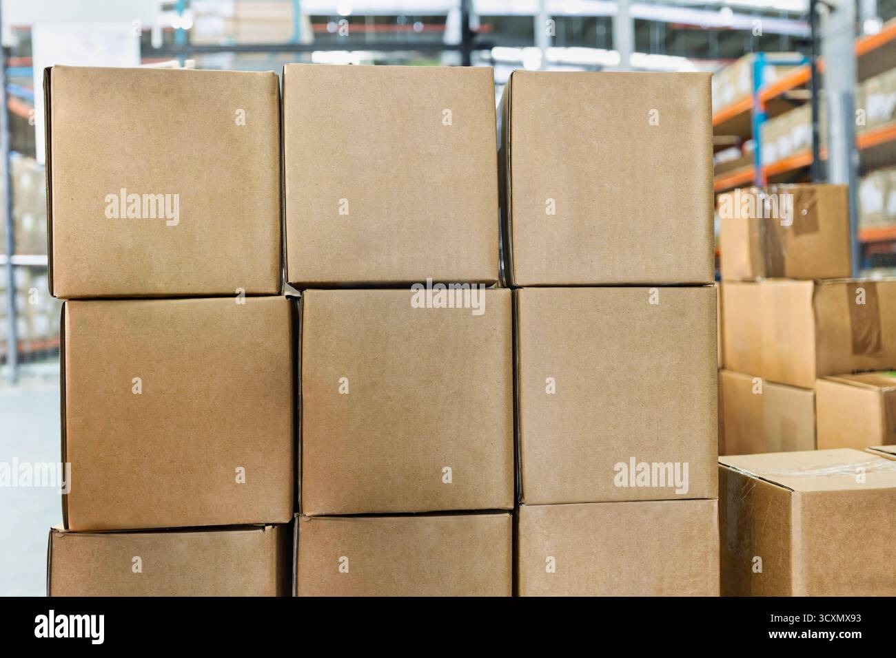 racking industrial shelves, carton boxes on a pallet, warehouse ...