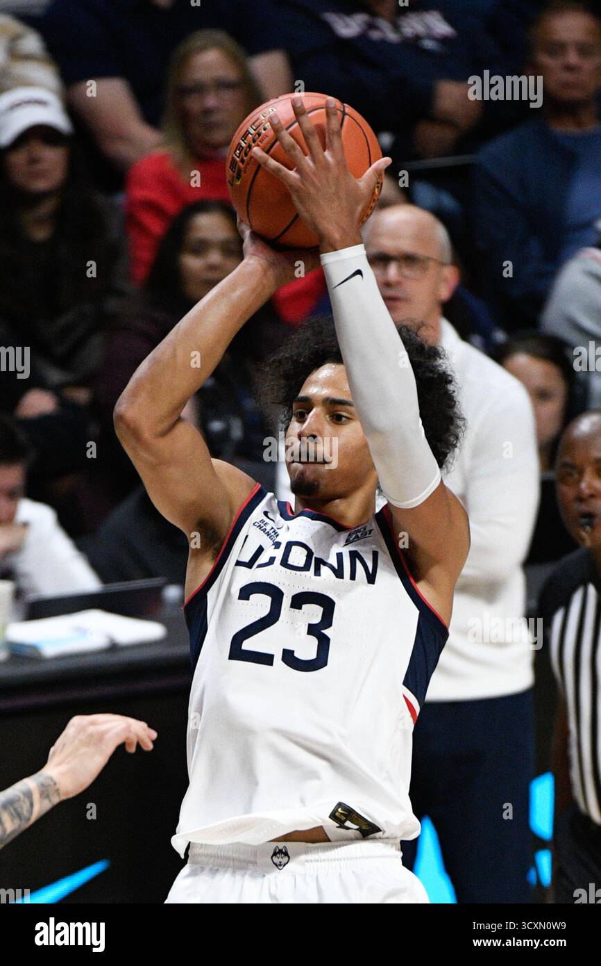 UNCASVILLE, CT - OCTOBER 13: Jayden Ross #23 of the UConn Huskies ...