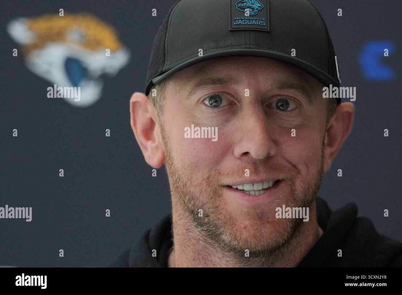 Jacksonville Jaguars head coach Liam Coen speaks during a press ...