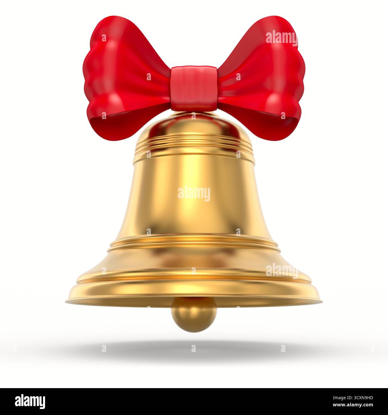 Golden bell with bow tie on white background. Isolated 3D illustration ...