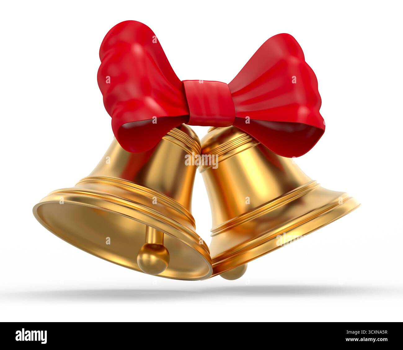 Two golden bells with bow tie on white background. Isolated 3D ...