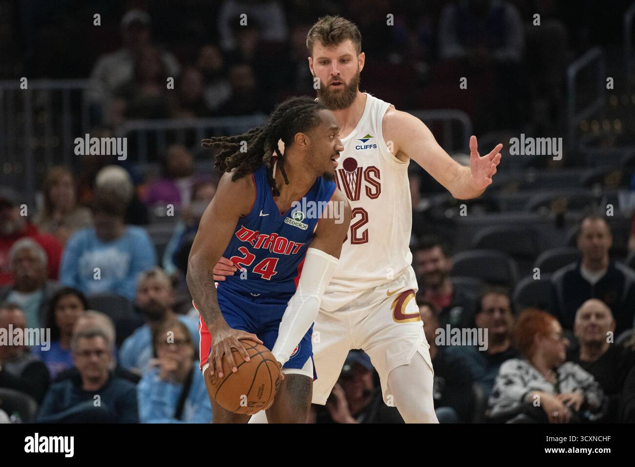 Detroit Pistons' Daniss Jenkins (24) looks to pass as Cleveland ...