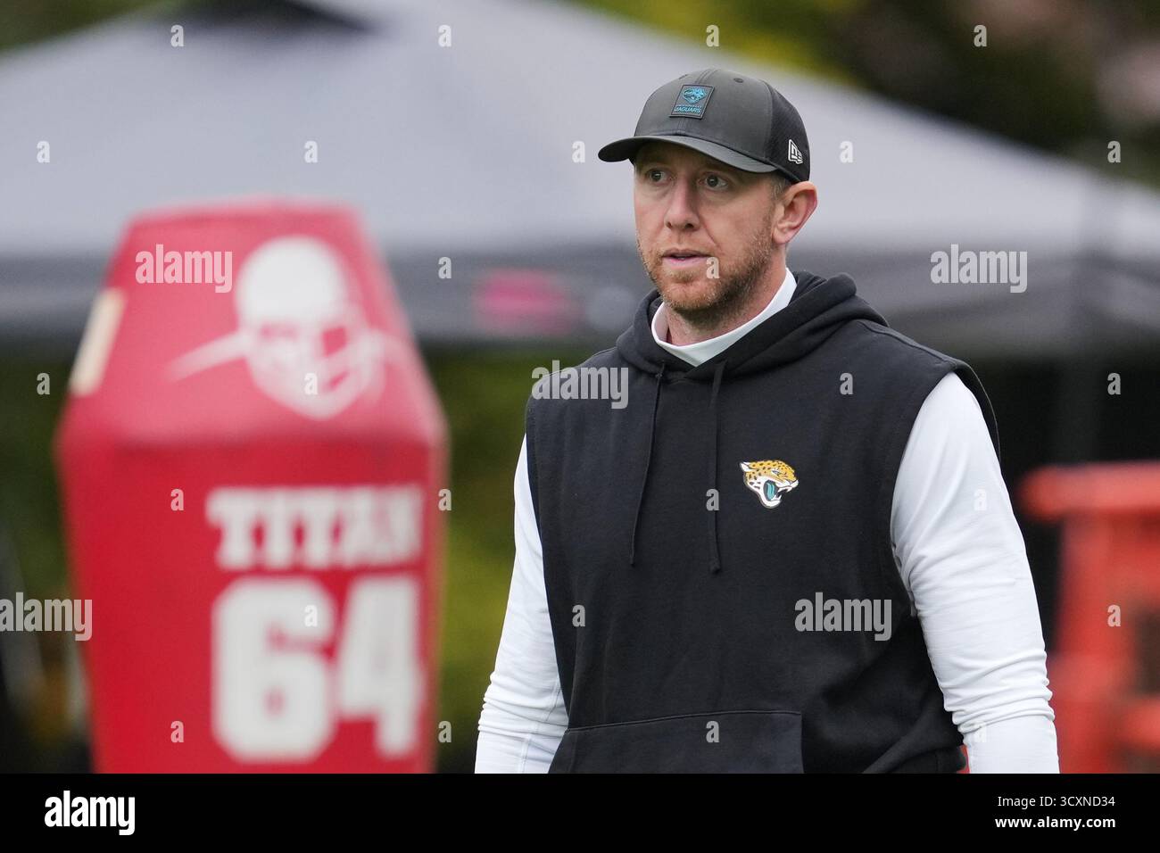 Jacksonville Jaguars head coach Liam Coen watches during NFL football ...