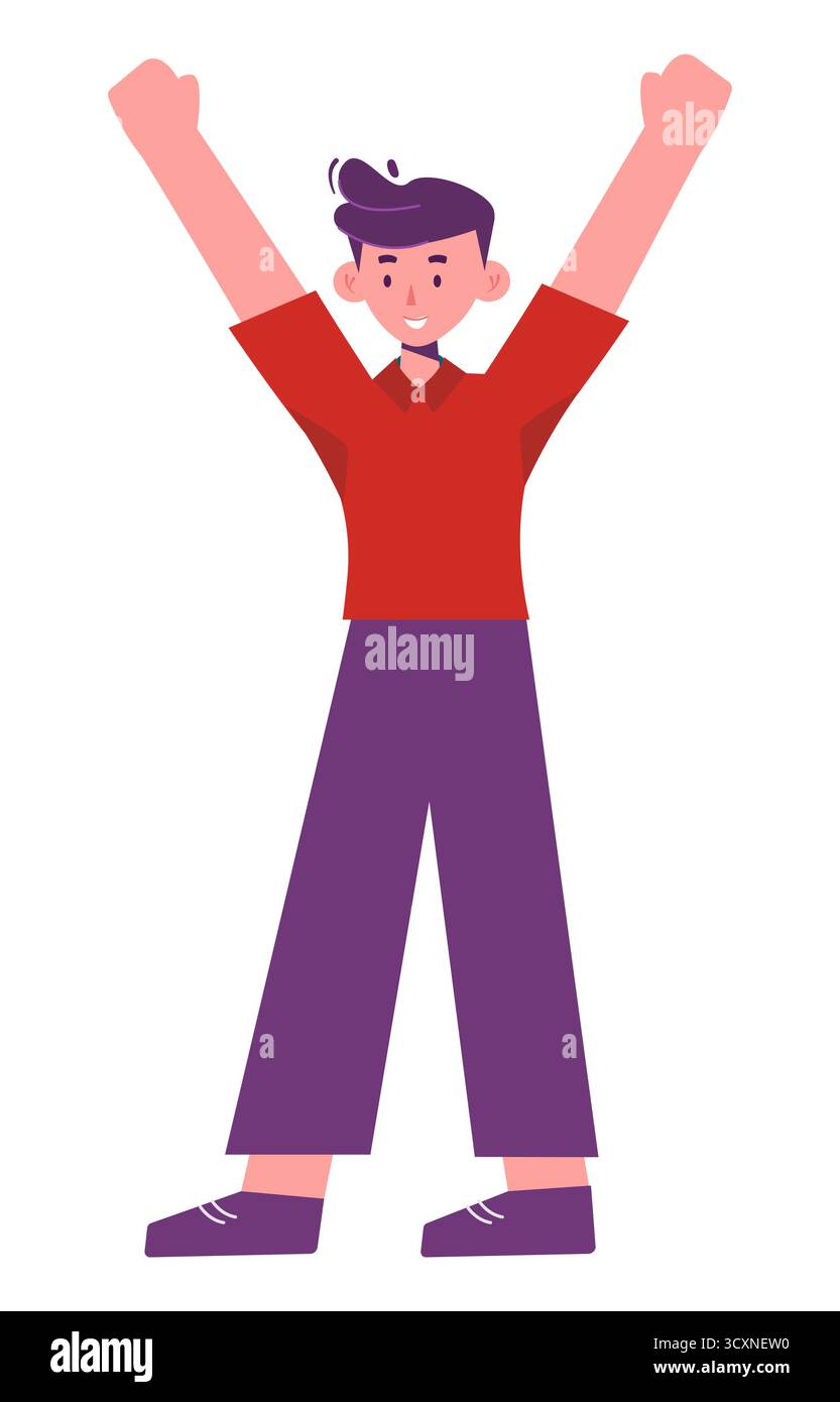 Joyful young man with arms raised celebrating achievement Stock Vector ...