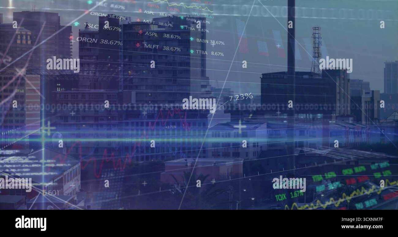 Displaying office tower cluster overlaying downtown skyline, with ...