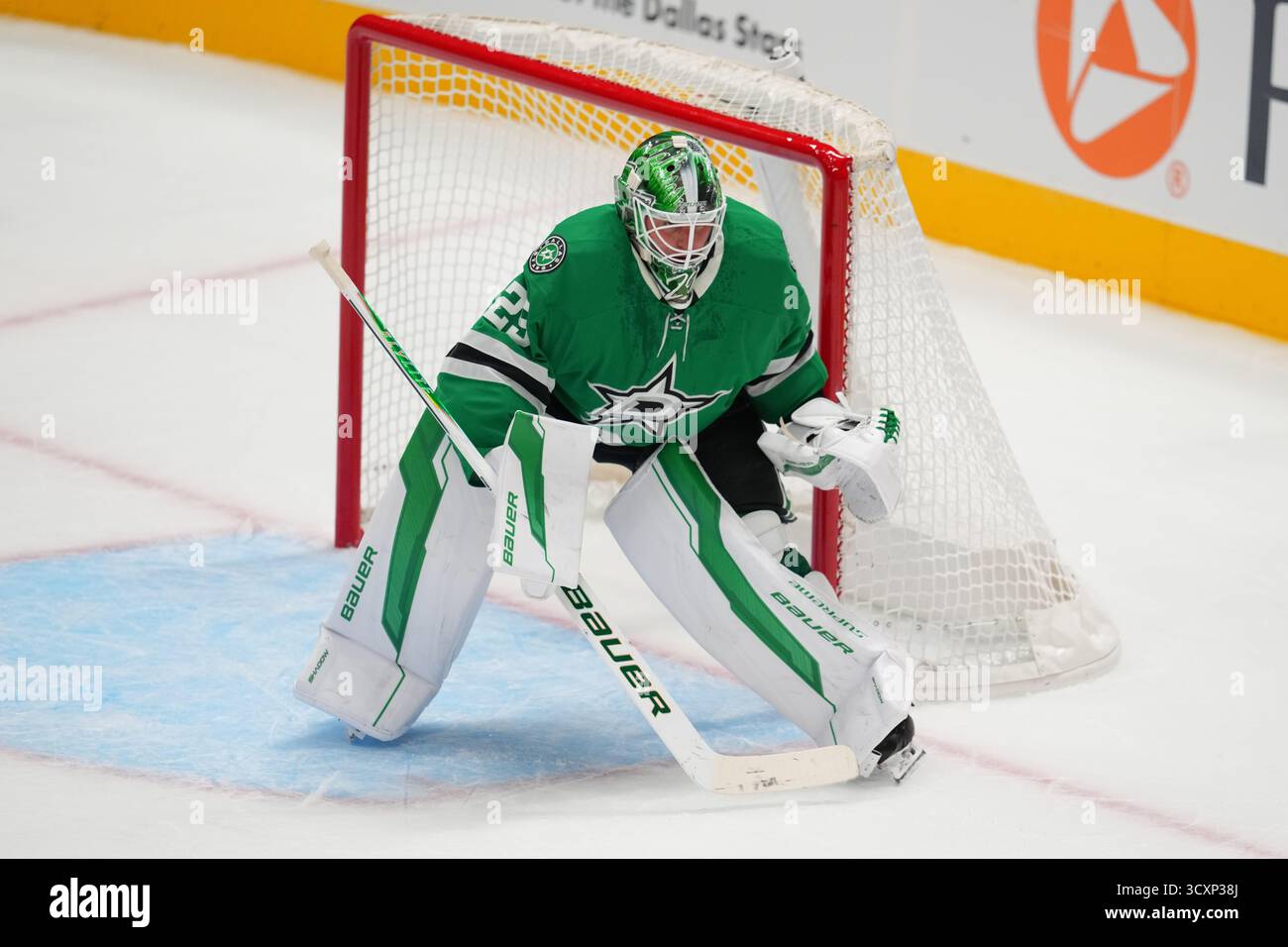 Dallas Stars goaltender Jake Oettinger defends his net against the ...