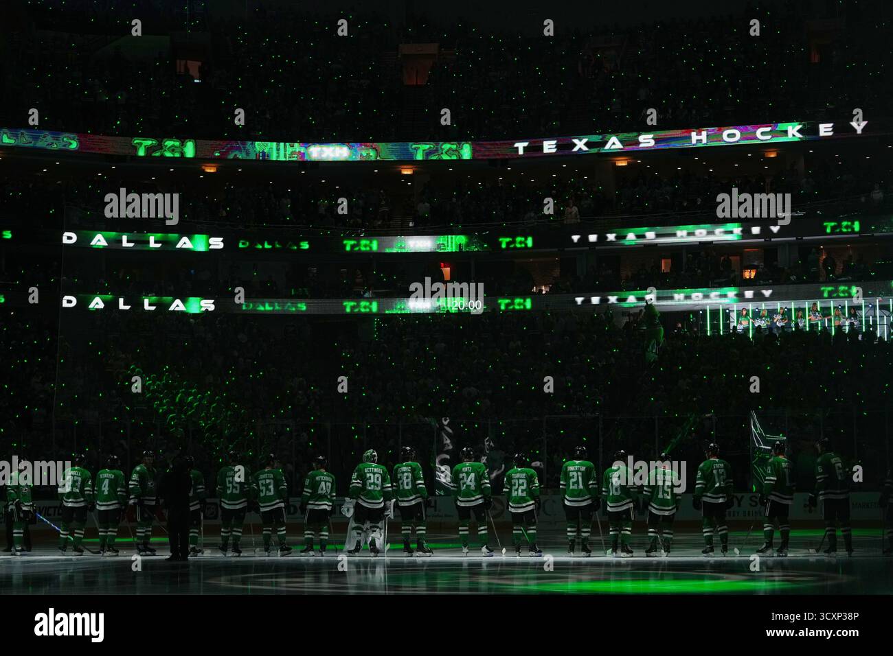 Dallas Stars players line up after being introduced prior to an NHL ...