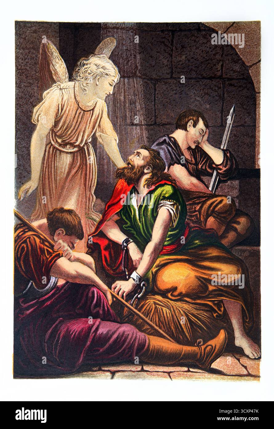 Illustration of Peter Delivered out of Prison Freed by an Angel (Acts ...
