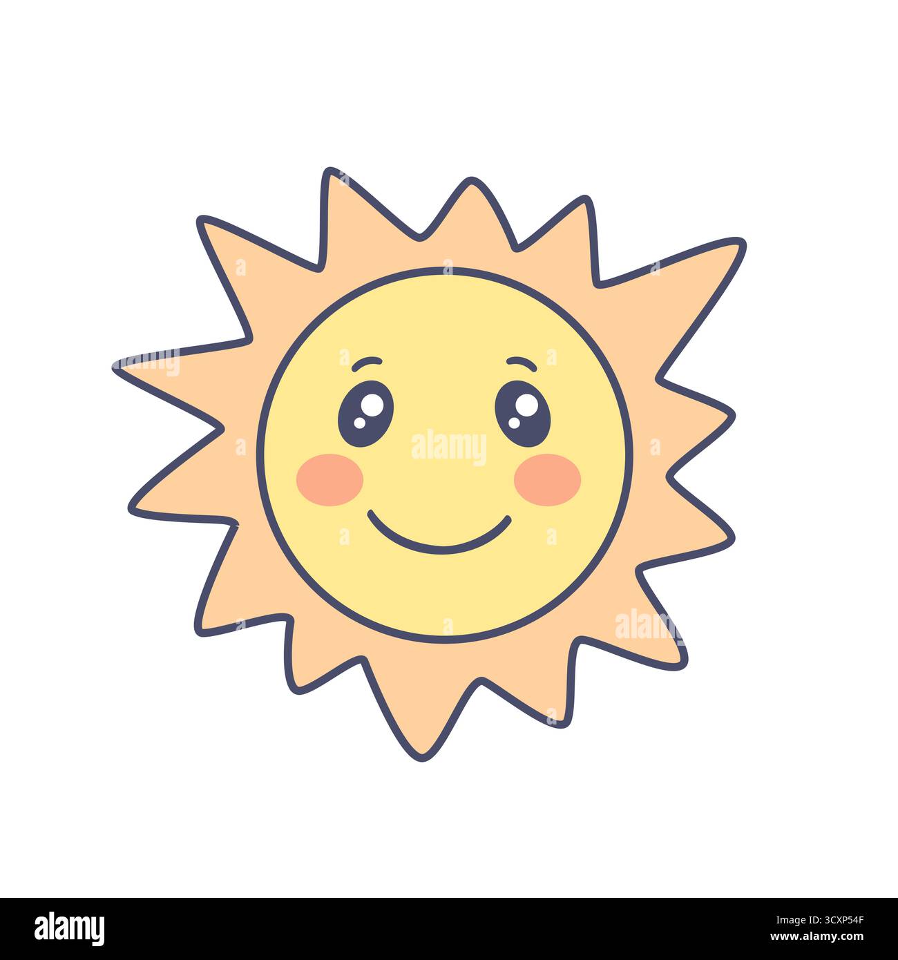 Illustrative summer sun with smiling face for children design Stock ...