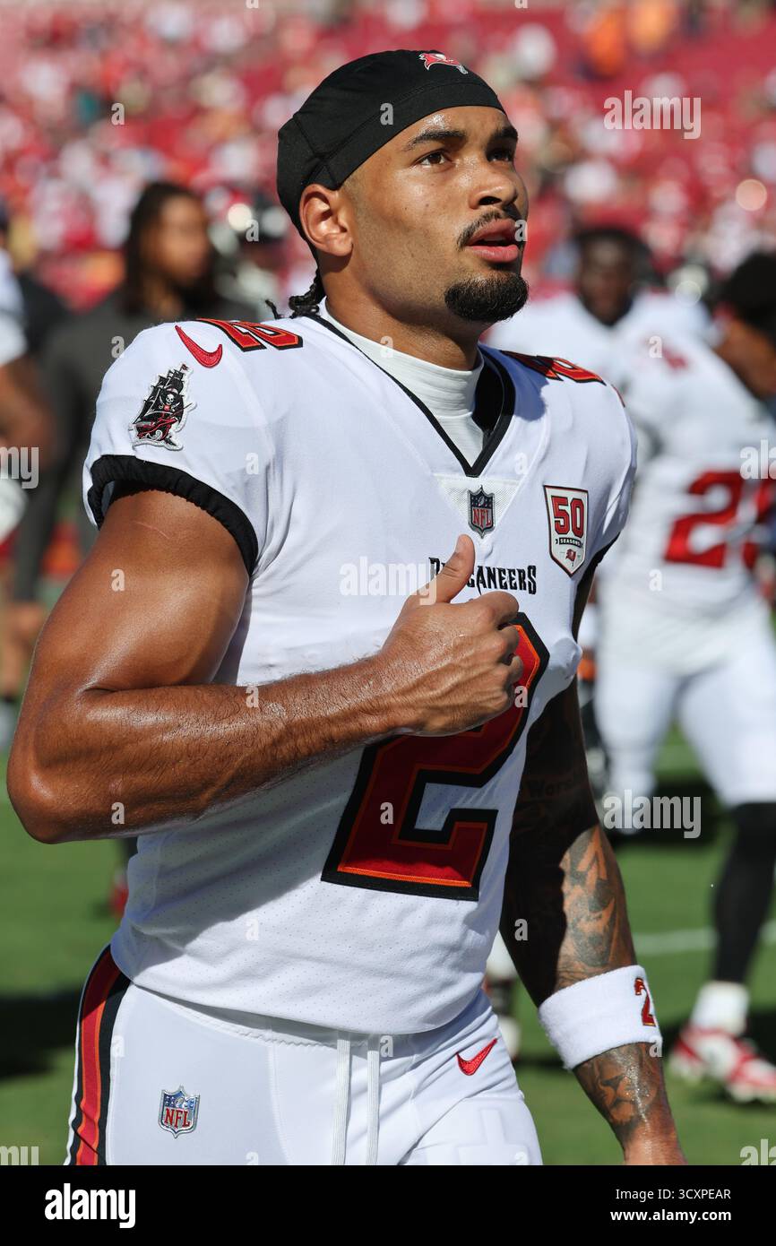 Tampa Bay Buccaneers wide receiver Emeka Egbuka (2) leaves the field ...