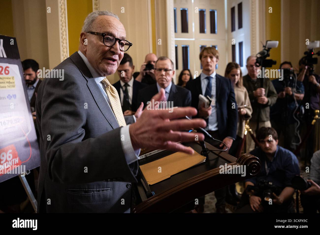 Senate Minority Leader Chuck Schumer (D-N.Y.) speaks during a press ...
