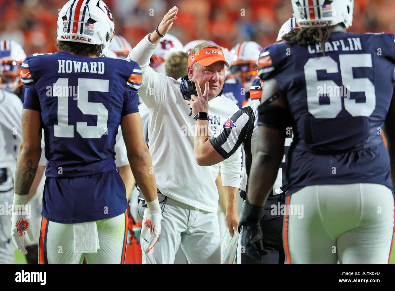 AUBURN, AL - OCTOBER 11: Auburn Tiger coach Hugh Freeze argues a call ...