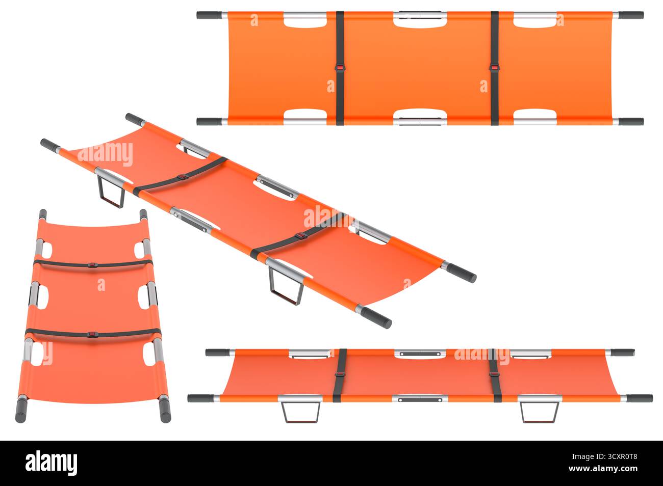 Emergency medical stretcher orange multiple angles, 3D rendering ...