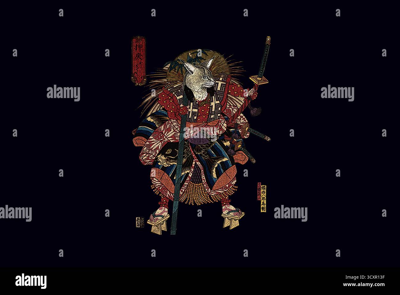 Digital collage of a samurai cat on a sunrise beach, inspired by ...