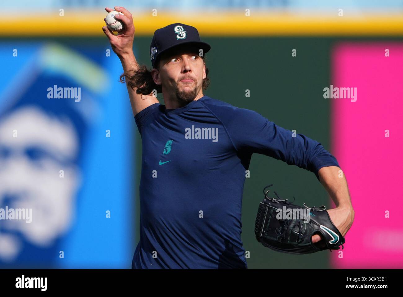 Seattle Mariners pitcher Logan Gilbert warms up prior to Game 3 of ...