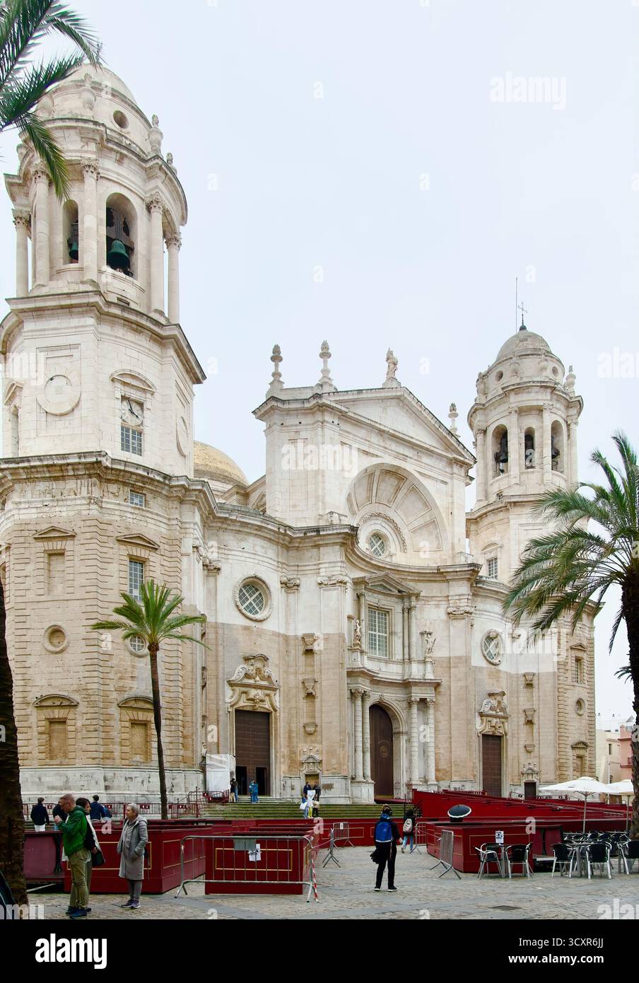 Facade of Cádiz Cathedral built from 1722 to 1838 with seating prepared ...
