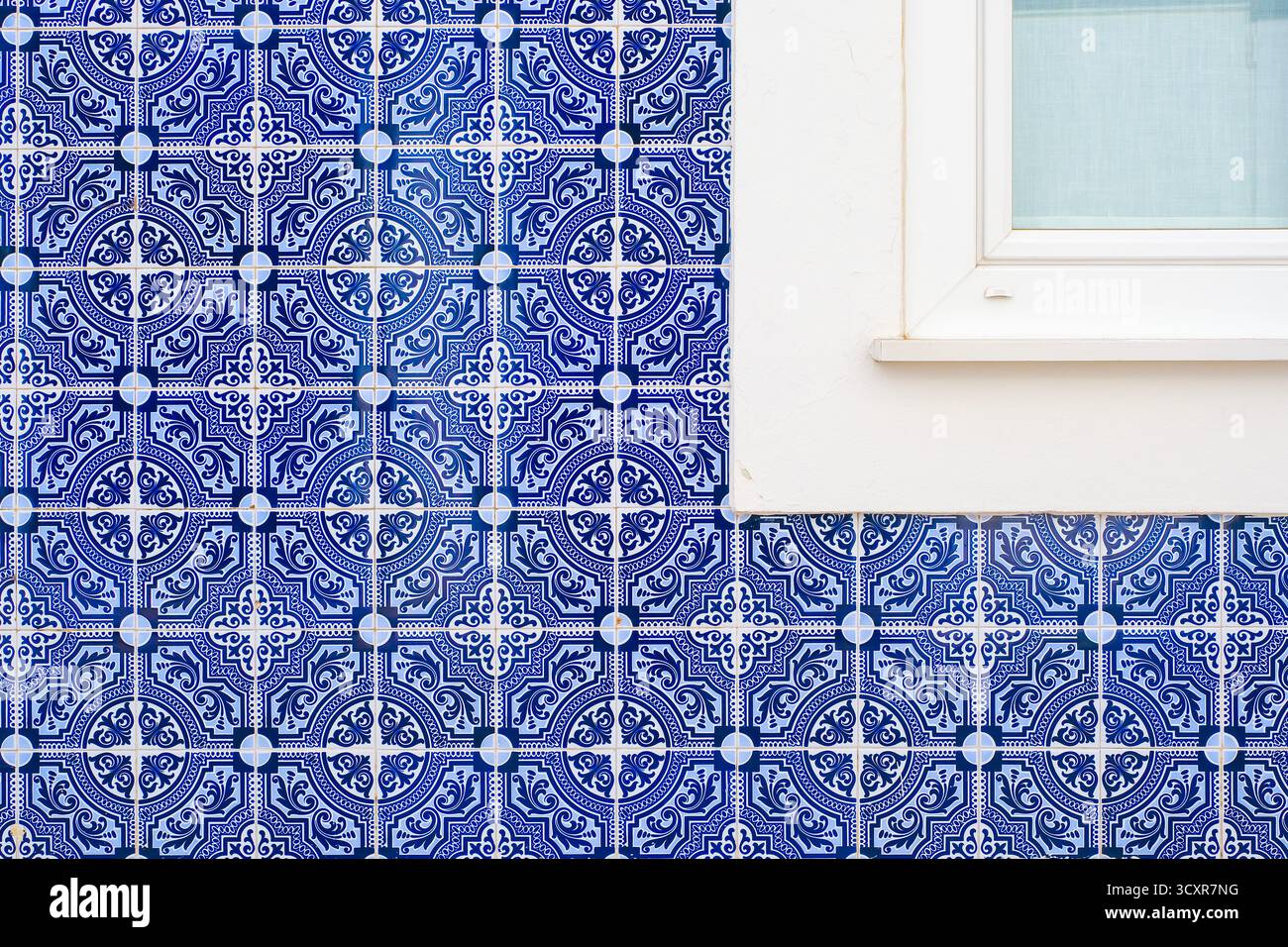 Detailed close-up of traditional Portuguese Azulejo tiles featuring an ...