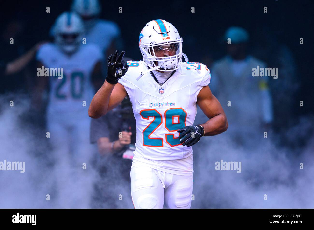 Miami Dolphins safety Minkah Fitzpatrick (29) gestures as he runs onto ...