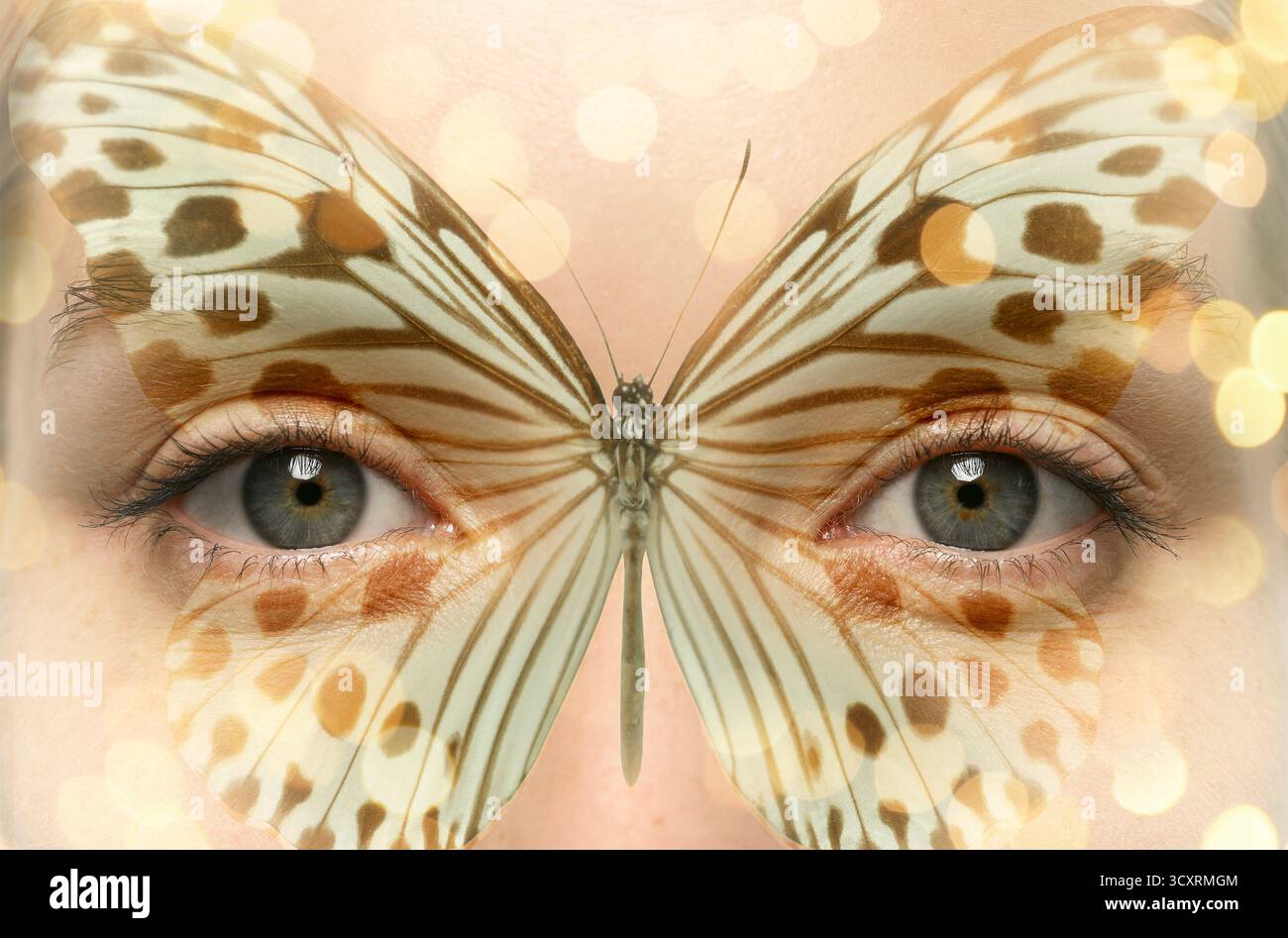 Beautiful woman, double exposure with bright butterfly. Collage Stock ...