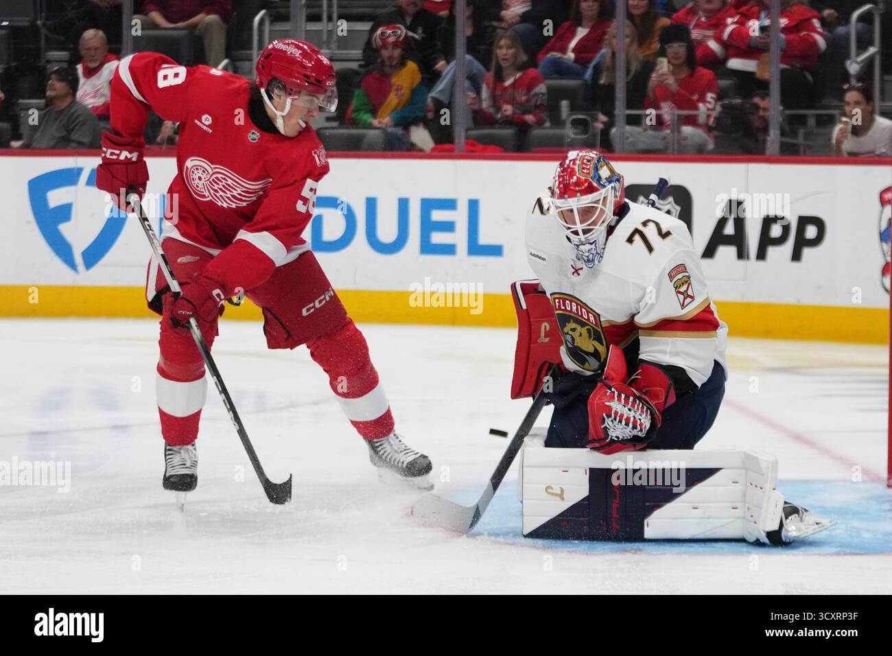 Detroit Red Wings center Emmitt Finnie (58) watches a Mason Appleton ...
