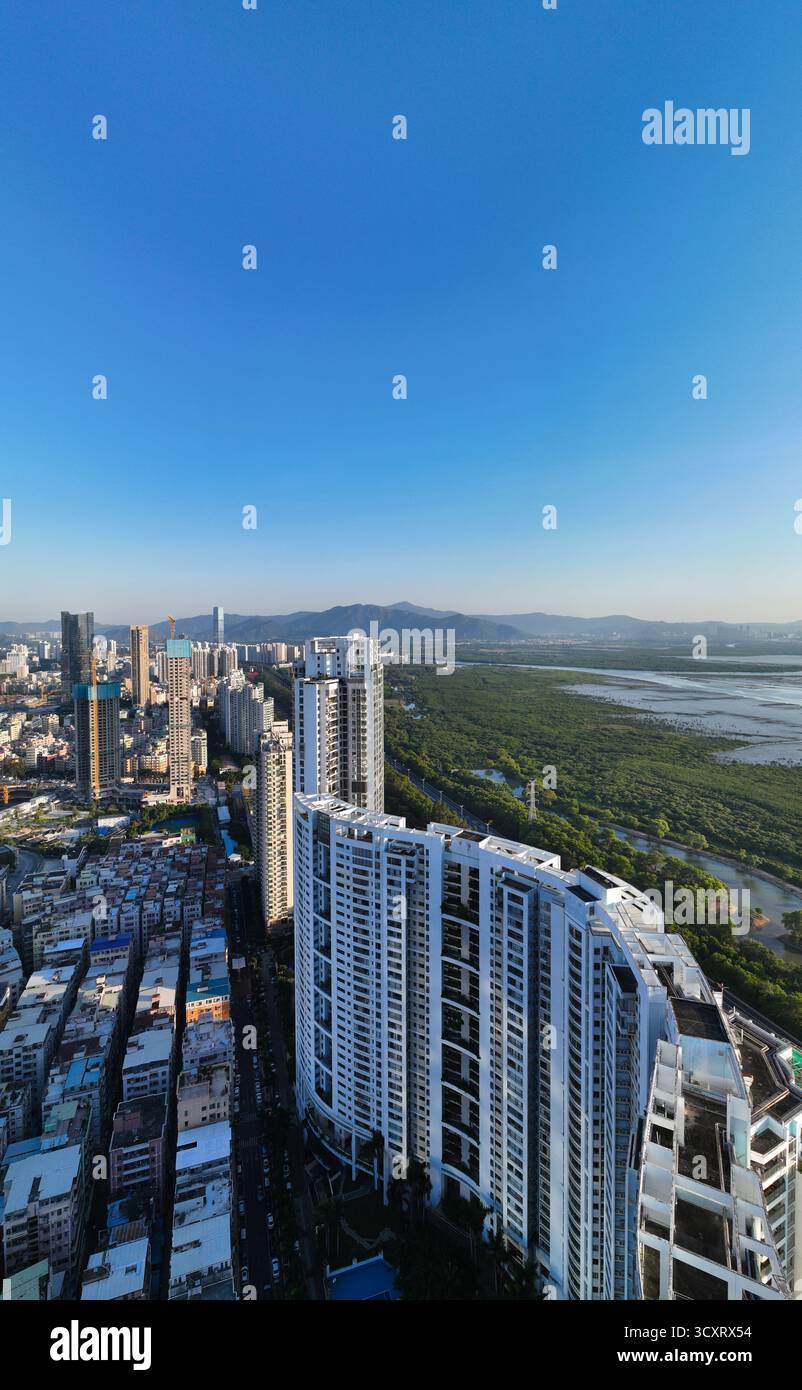 Aerial photography of the Xia Sha Jing Ji Riverside Era in Futian ...