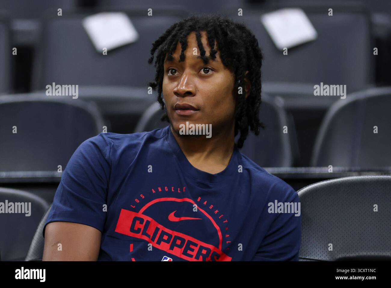 Los Angeles Clippers guard TyTy Washington Jr. looks on before an NBA ...