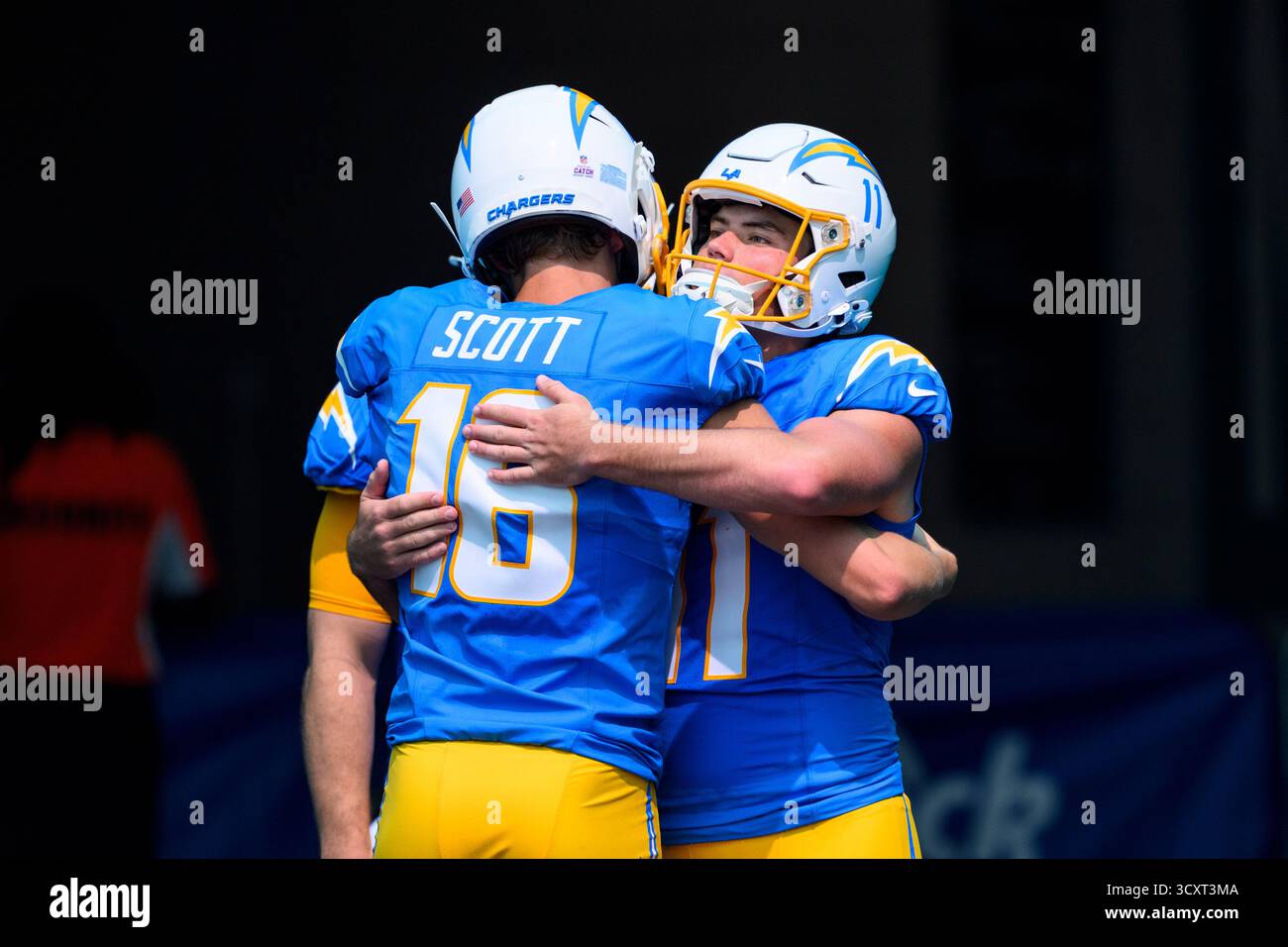 Los Angeles Chargers punter JK Scott (16) and kicker Cameron Dicker (11 ...