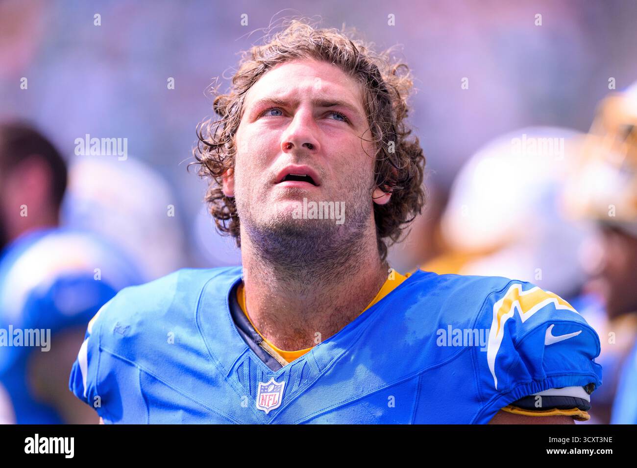 Los Angeles Chargers tight end Tucker Fisk (42) stands on the sidelines ...