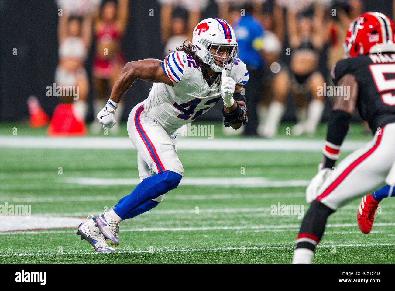 Buffalo Bills linebacker Dorian Williams (42) works during the first ...