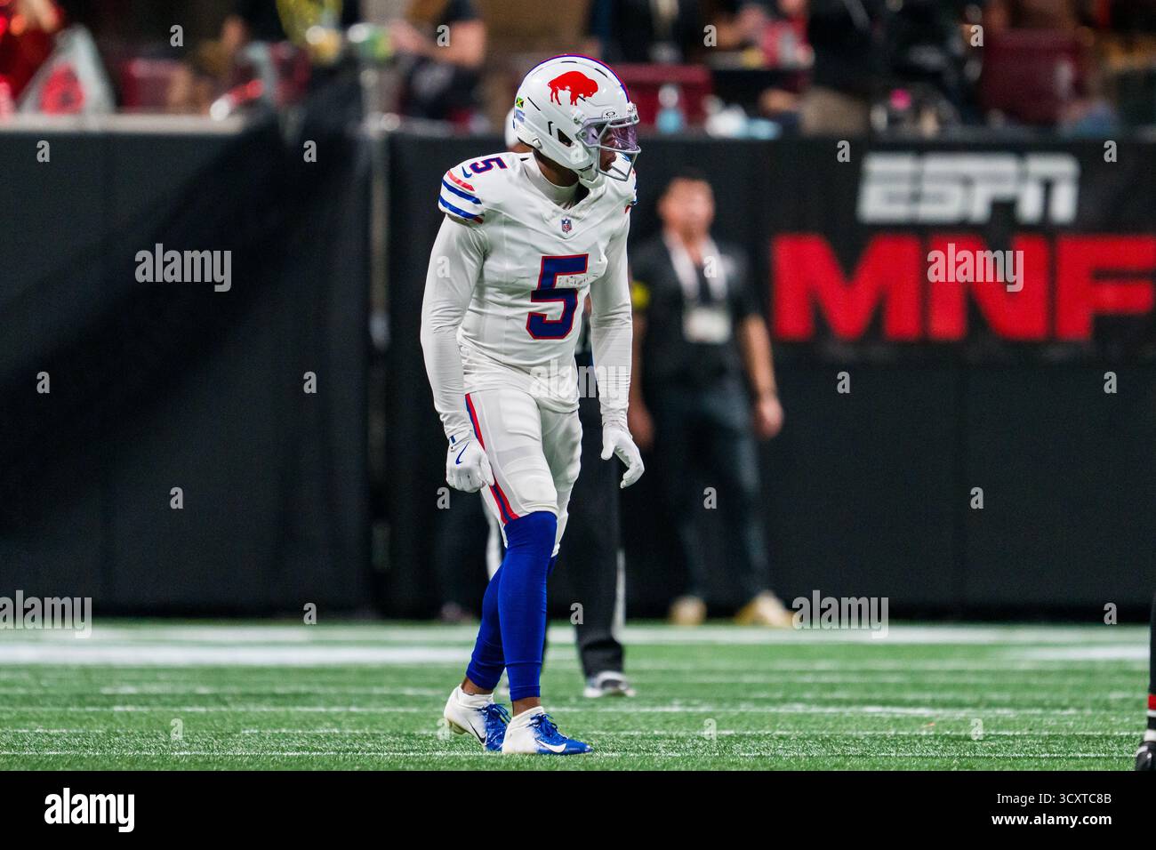 Buffalo Bills wide receiver Josh Palmer (5) lines up during the first ...