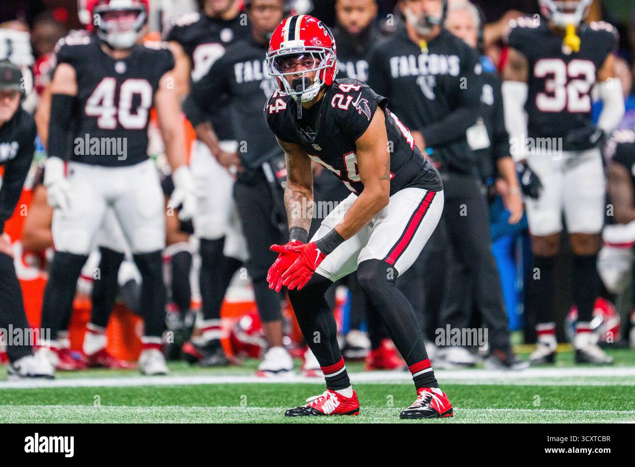 Atlanta Falcons cornerback A.J. Terrell (24) lines up during the first ...