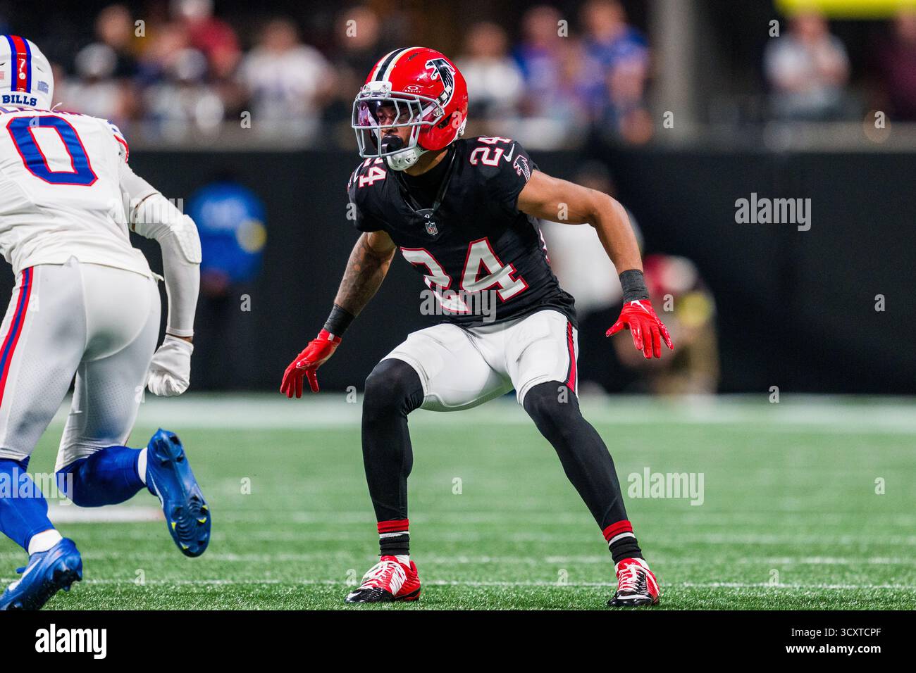Atlanta Falcons cornerback A.J. Terrell (24) works during the second ...