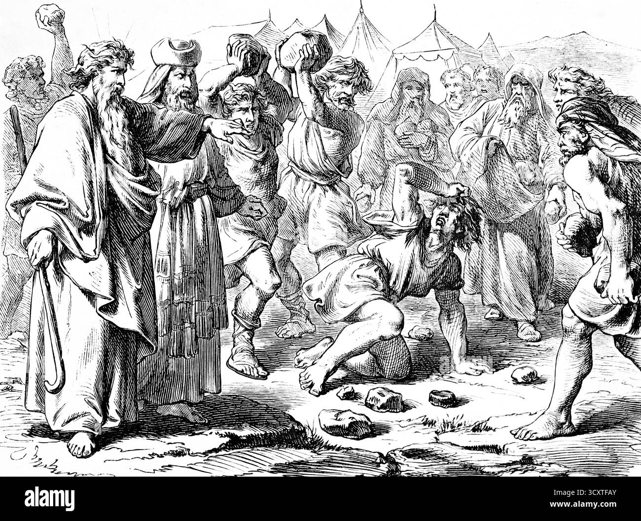 Stoning of the blasphemer, God, throw stones, kill, group, law ...
