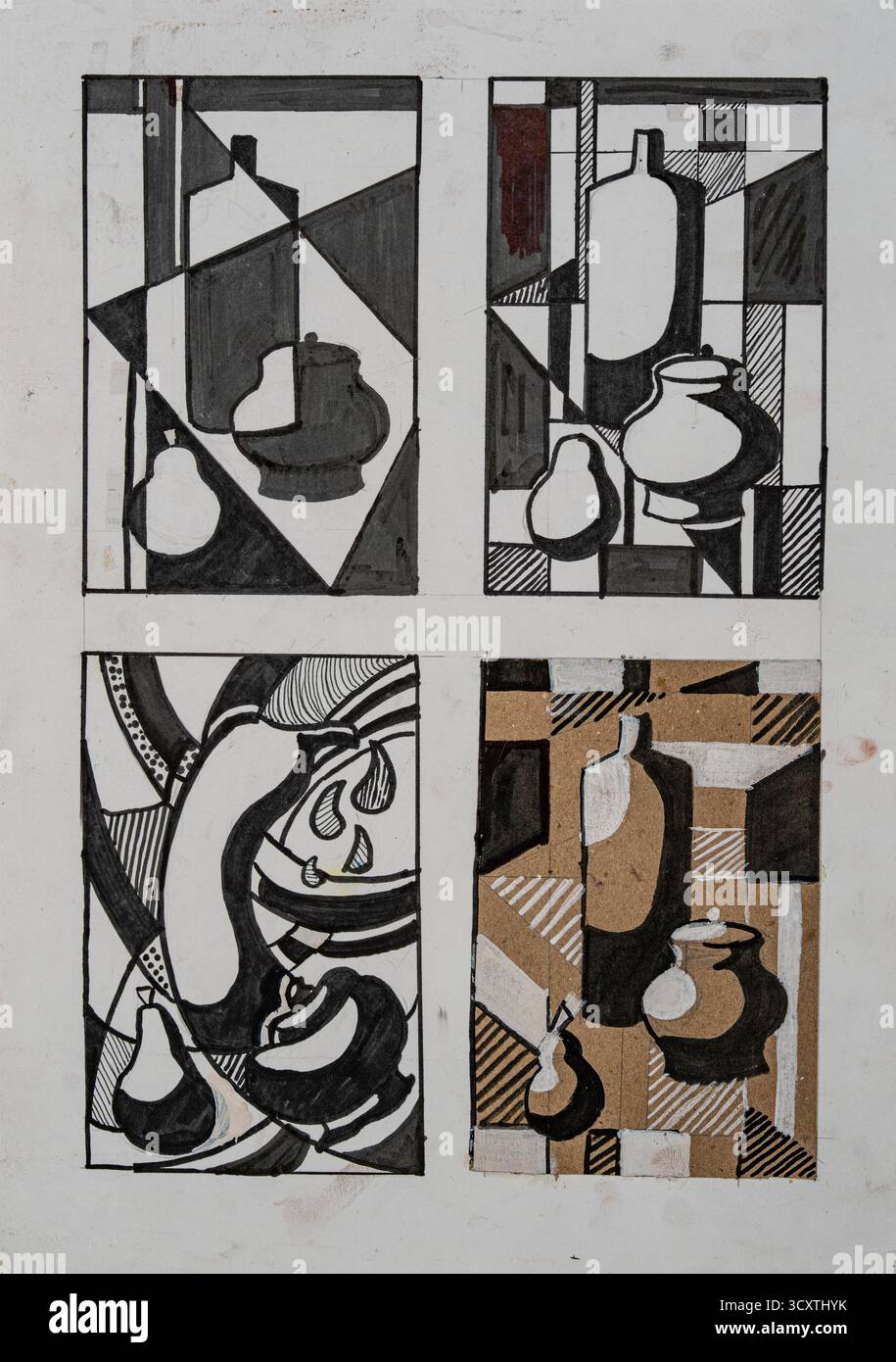 Artistic exploration of shapes and forms in a monochrome paint ...