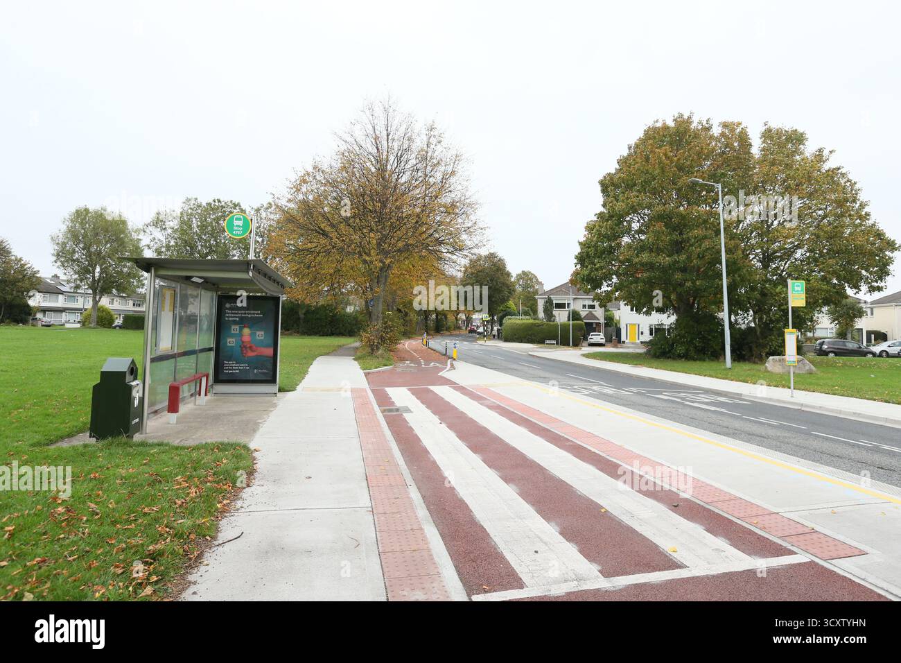 Dublin, Ireland - 10th October 2025 - A bus stop along Ballycullen ...