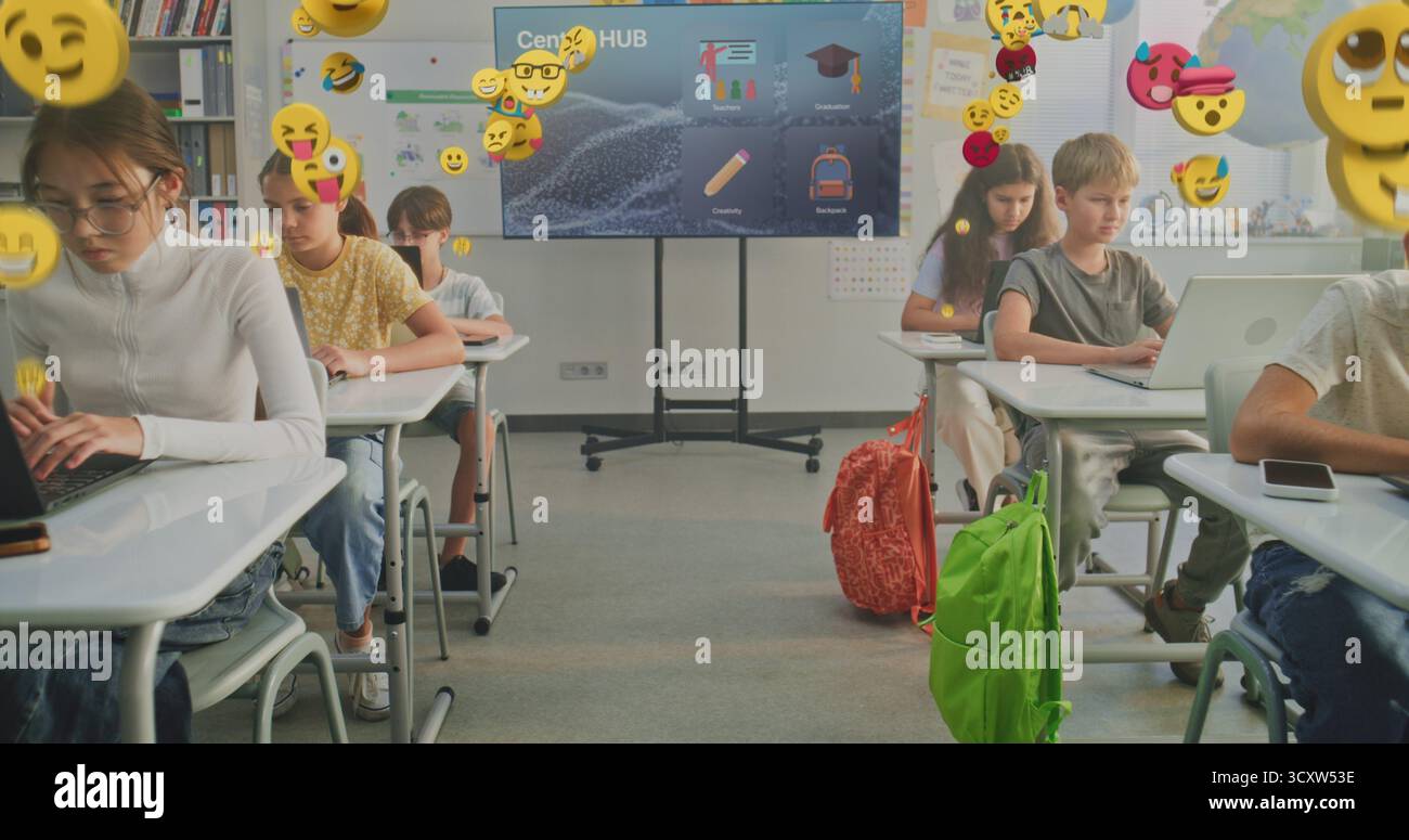 Schoolchildren in Modern Classrooms Learn Using Laptops. Emotional ...