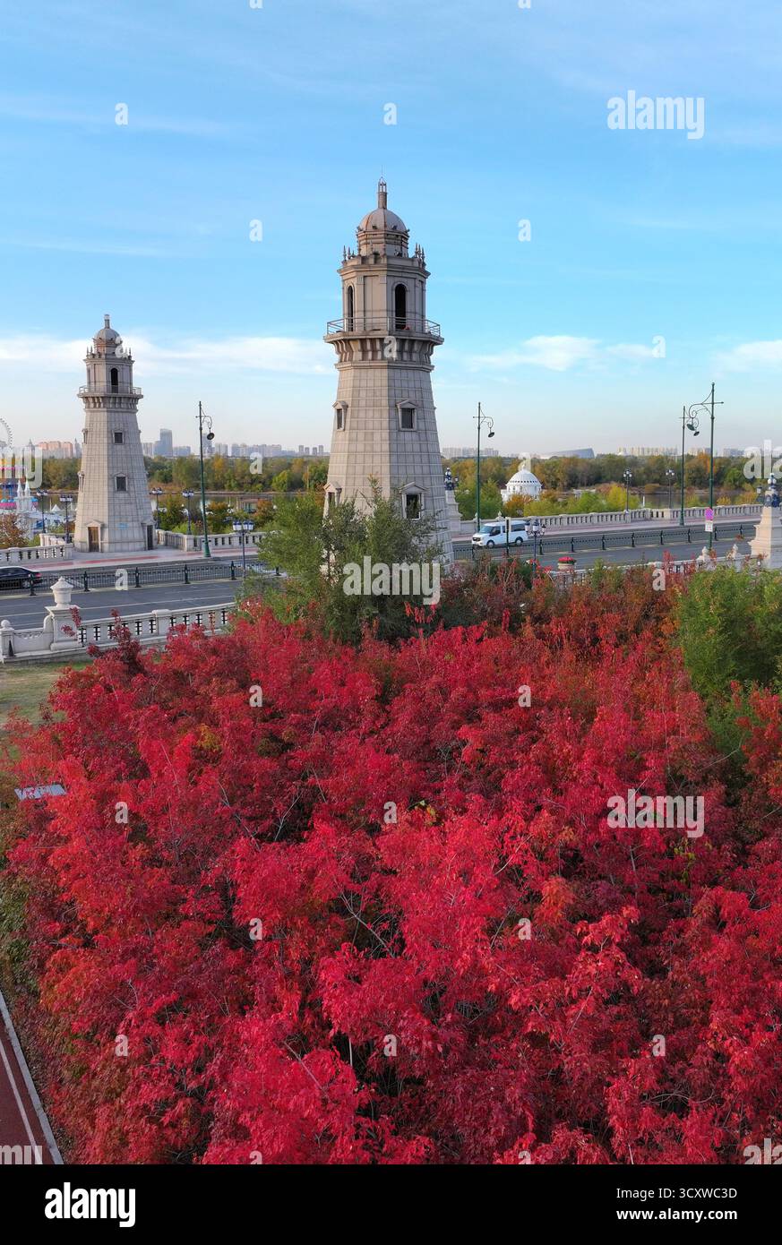 Aerial photo shows the autumn scenery in Harbin City, northeast China's ...