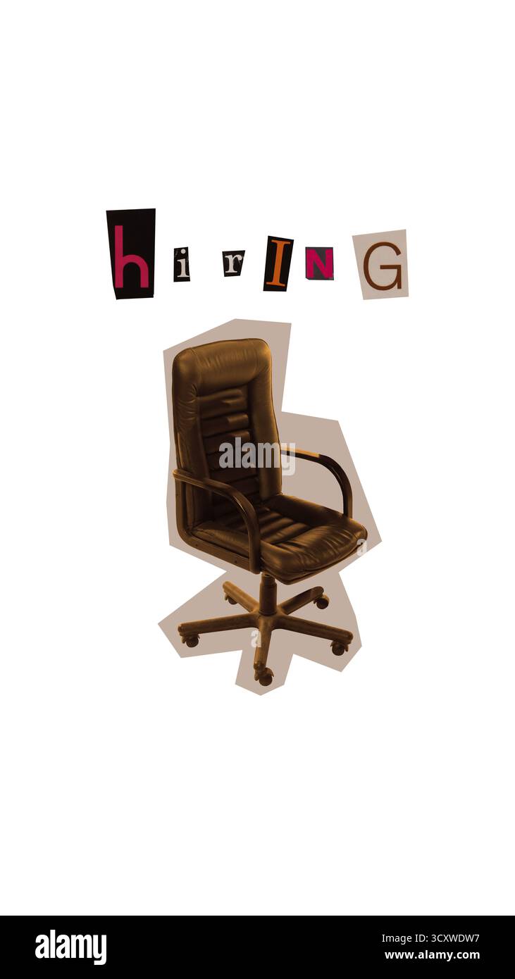 Modern digital artwork. Office chair under typography hiring ...