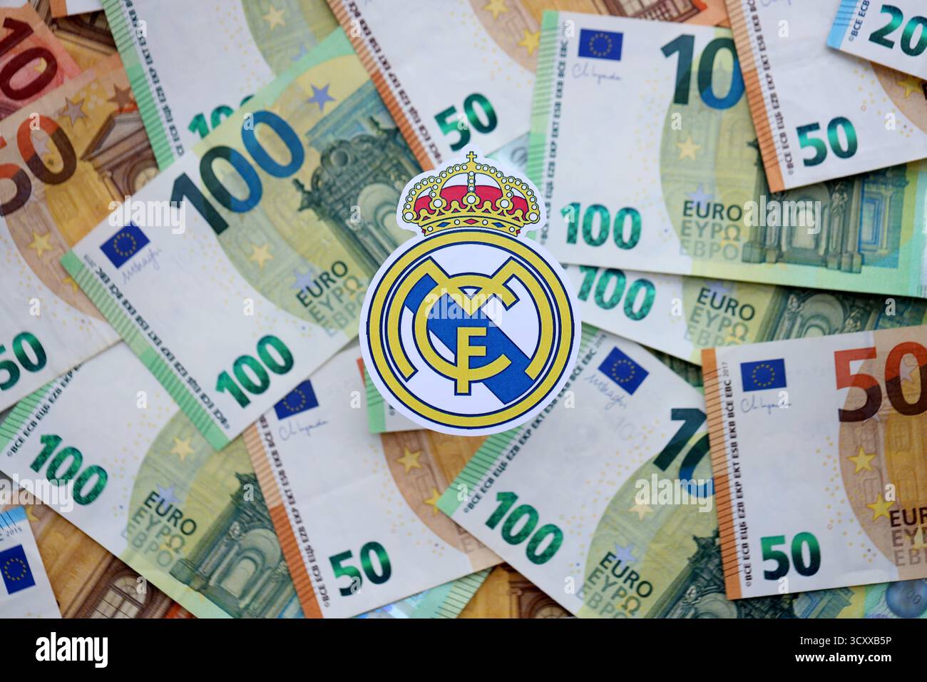 KYIV, UKRAINE - FEBRUARY 23, 2025 Real Madrid CF football club badge ...