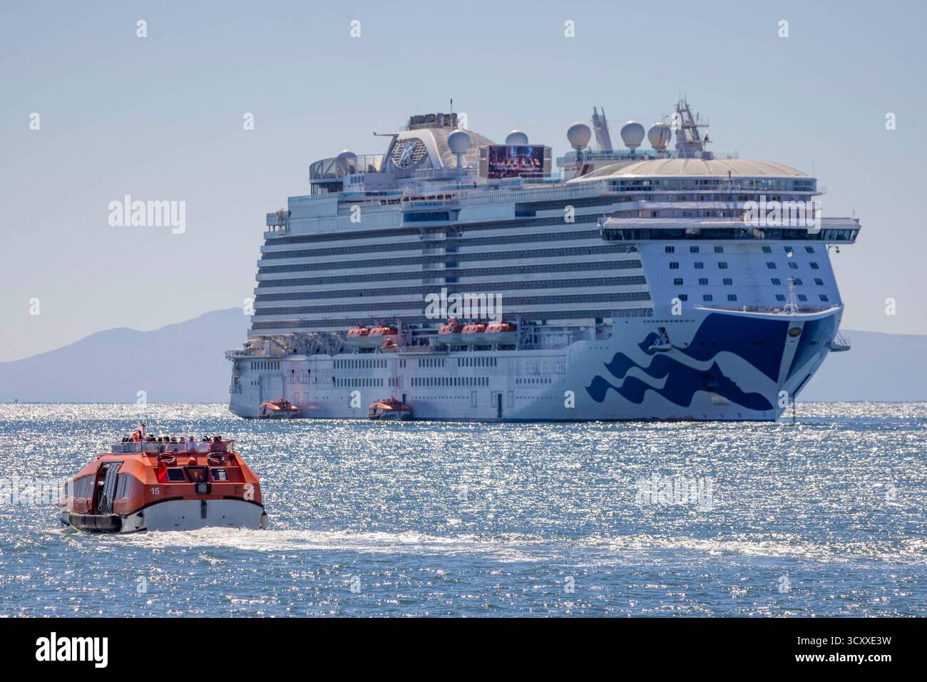 Tender Operations in Santa Barbara harbor as the Royal Princess Cruise ...