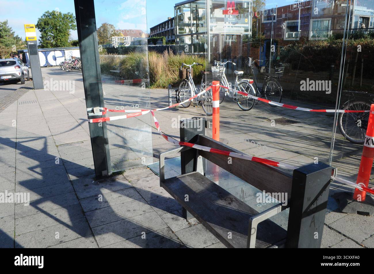 Copenhagen/ Denmark/15 .OCTOBER 2025/ Bus stop with glass shelter been ...