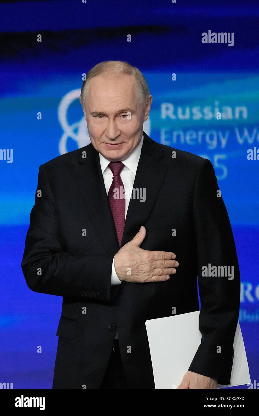 Russian President Vladimir Putin gestures during a plenary session of ...