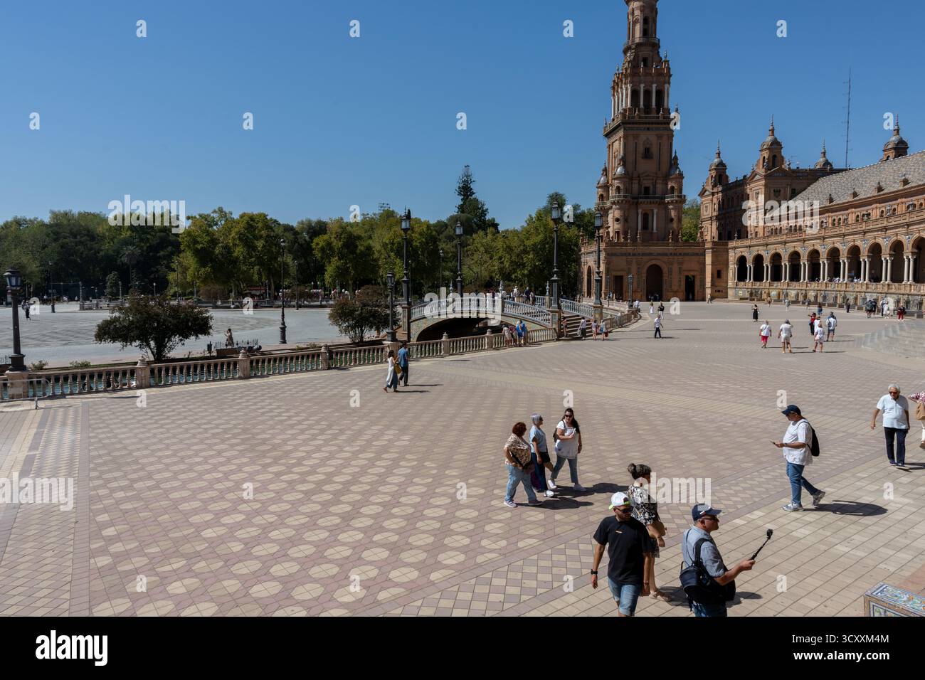 Detail of the monumental architecture of Plaza de España in Seville ...