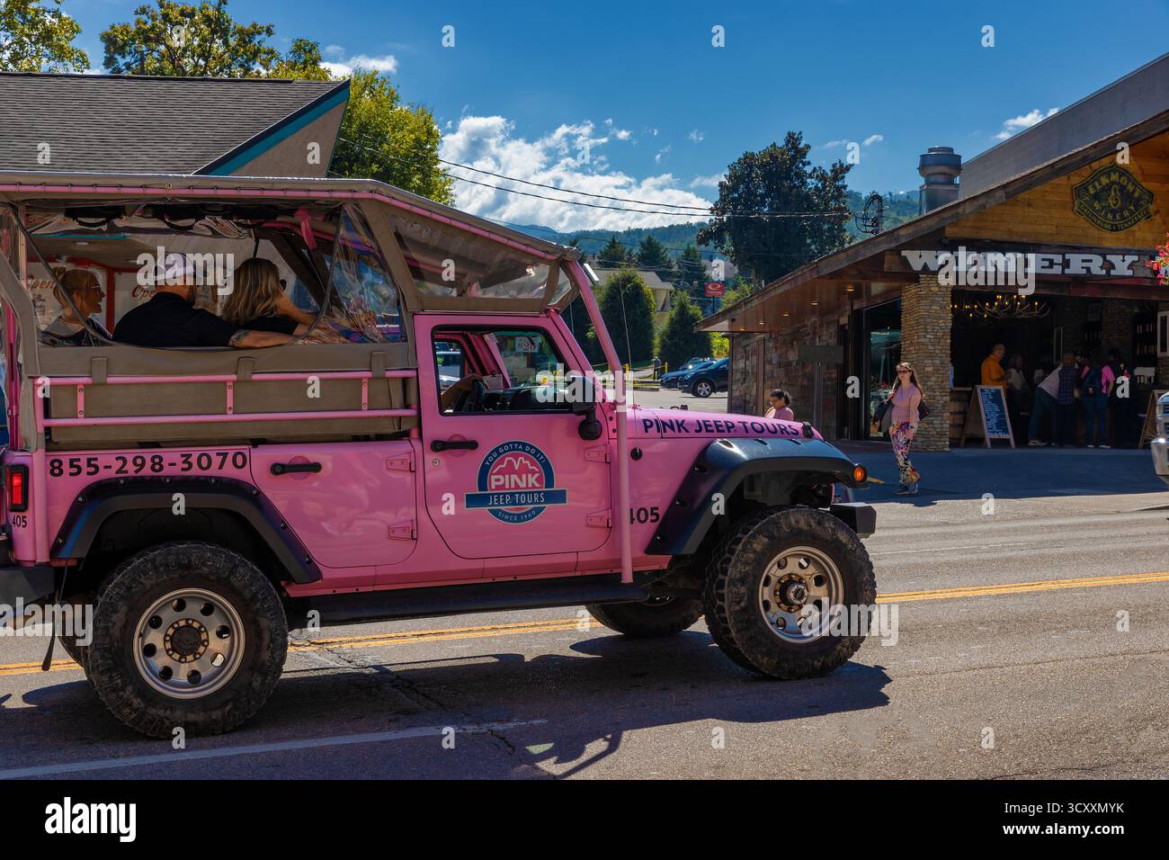 Gatlinburg, Tennessee, USA - October 2, 2025:The Pink Jeep Tours billed ...