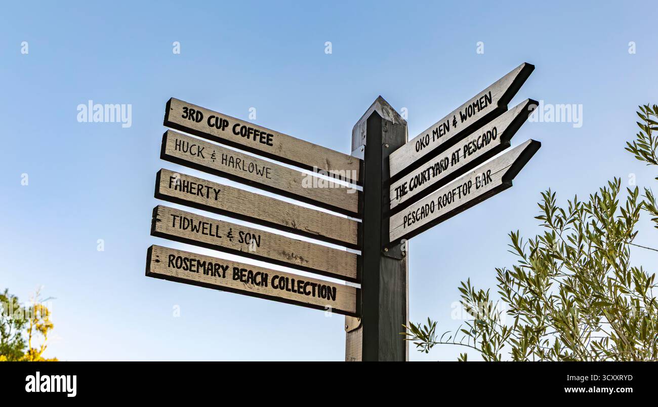 sign post with different locations in rosemeary beach, florida Stock ...