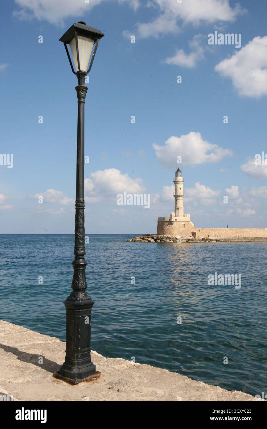 Chania Lighthouse, located at the entrance of the port of Chania in ...