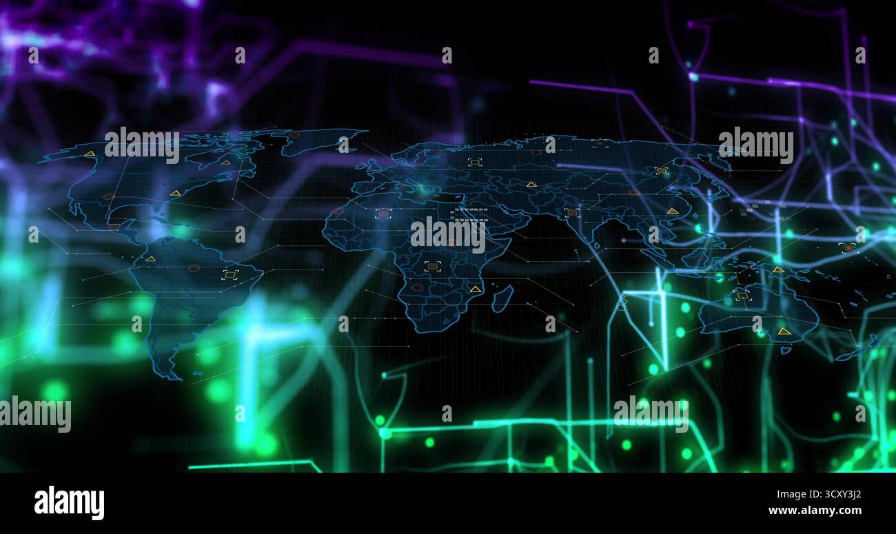 Displaying digital world map floating in virtual interface, with ...