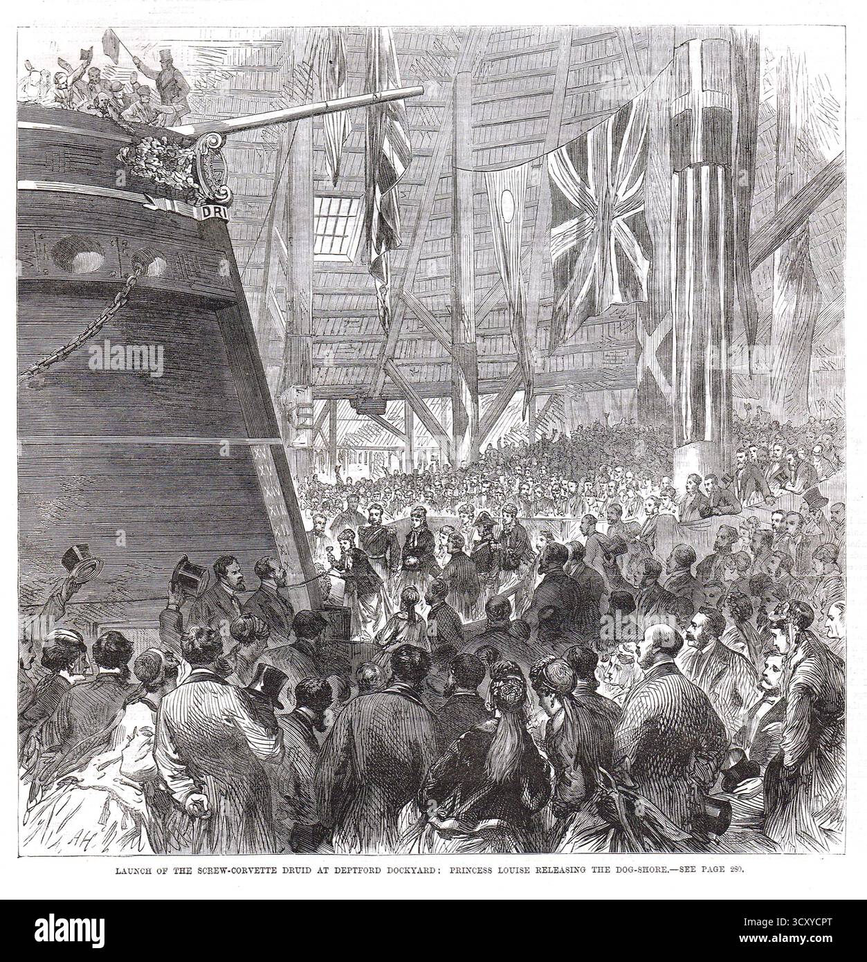 Princess Louise launching HMS Druid, 13 March 1869, Deptford dockyard ...