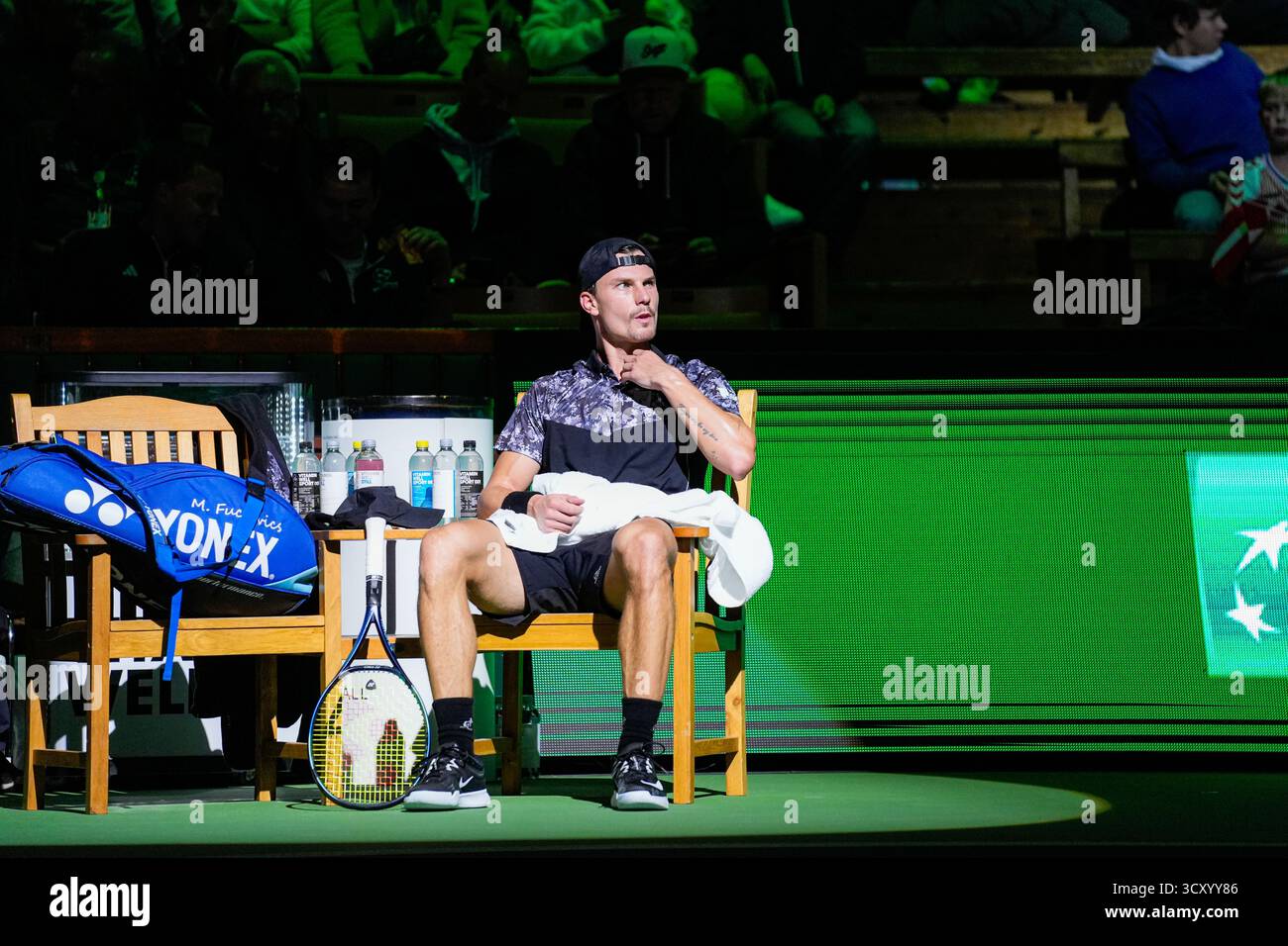 Danish tennis player Holger Rune in action against Marton Fucsovics of ...